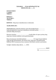 Maaş haczi müzekkeresine cevap dilekçesi (İşten ayrılmış fakat alacağı ...