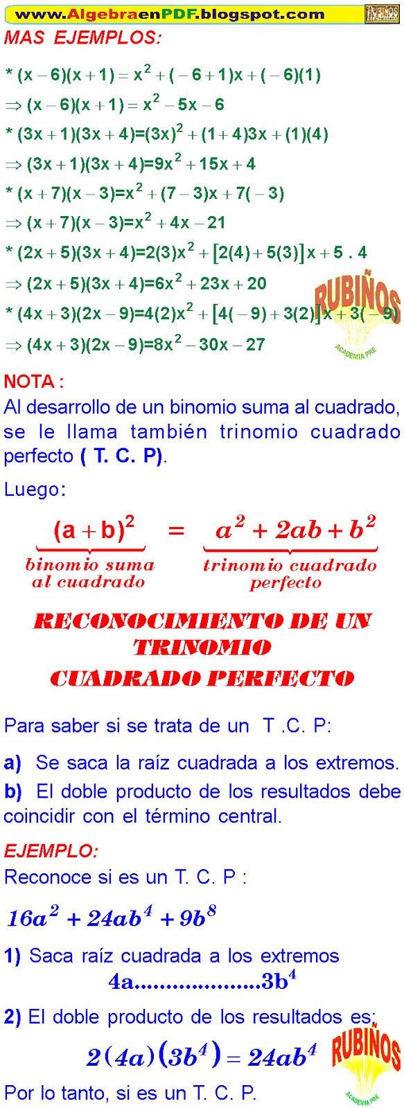 BINOMIOS CON TERMINO COMUN EJERCICIOS RESUELTOS DE PRODUCTOS NOTABLES ...