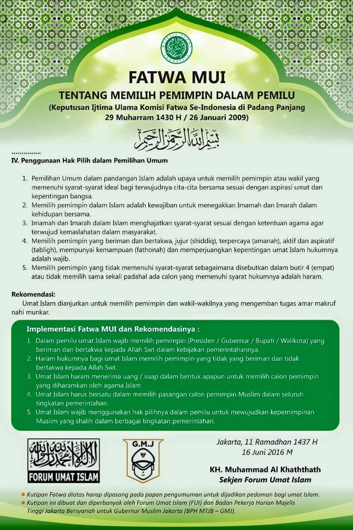 Fatwa MUI Tahun 2009 Tentang Memilih Pemimpin Dalam Pemilu - Fakta Kini