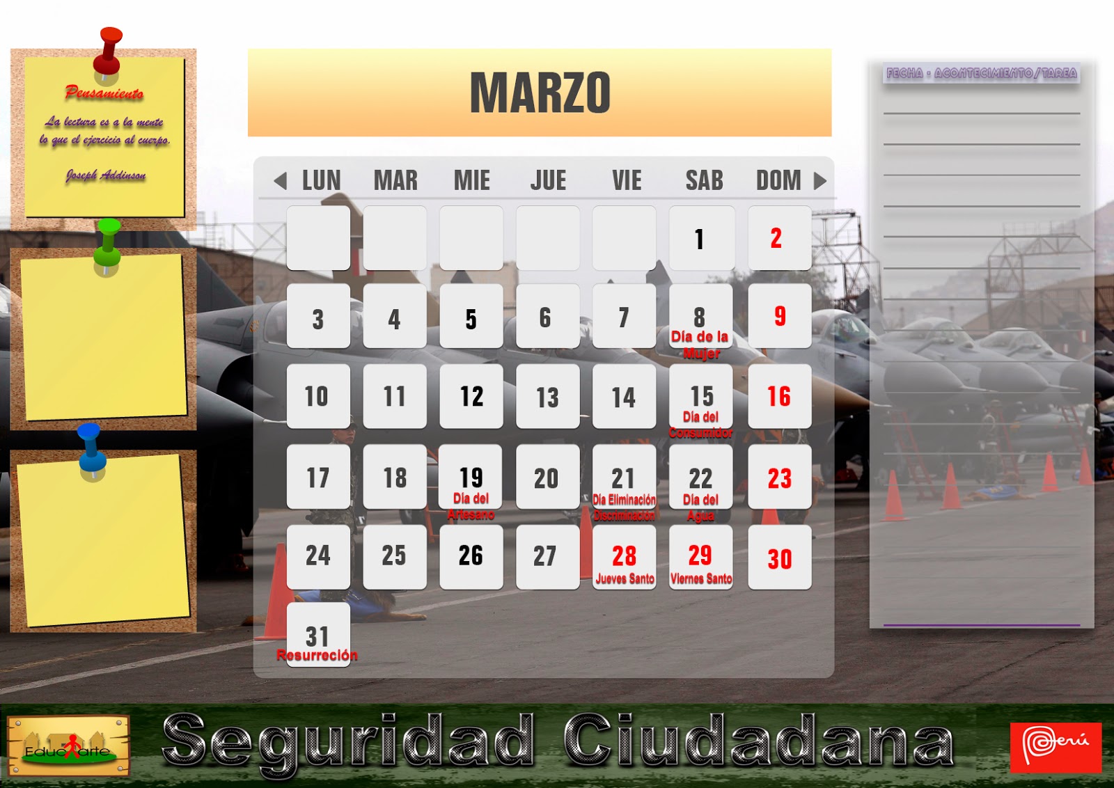 Seguridad Ciudadana: Planeador Mes de Marzo