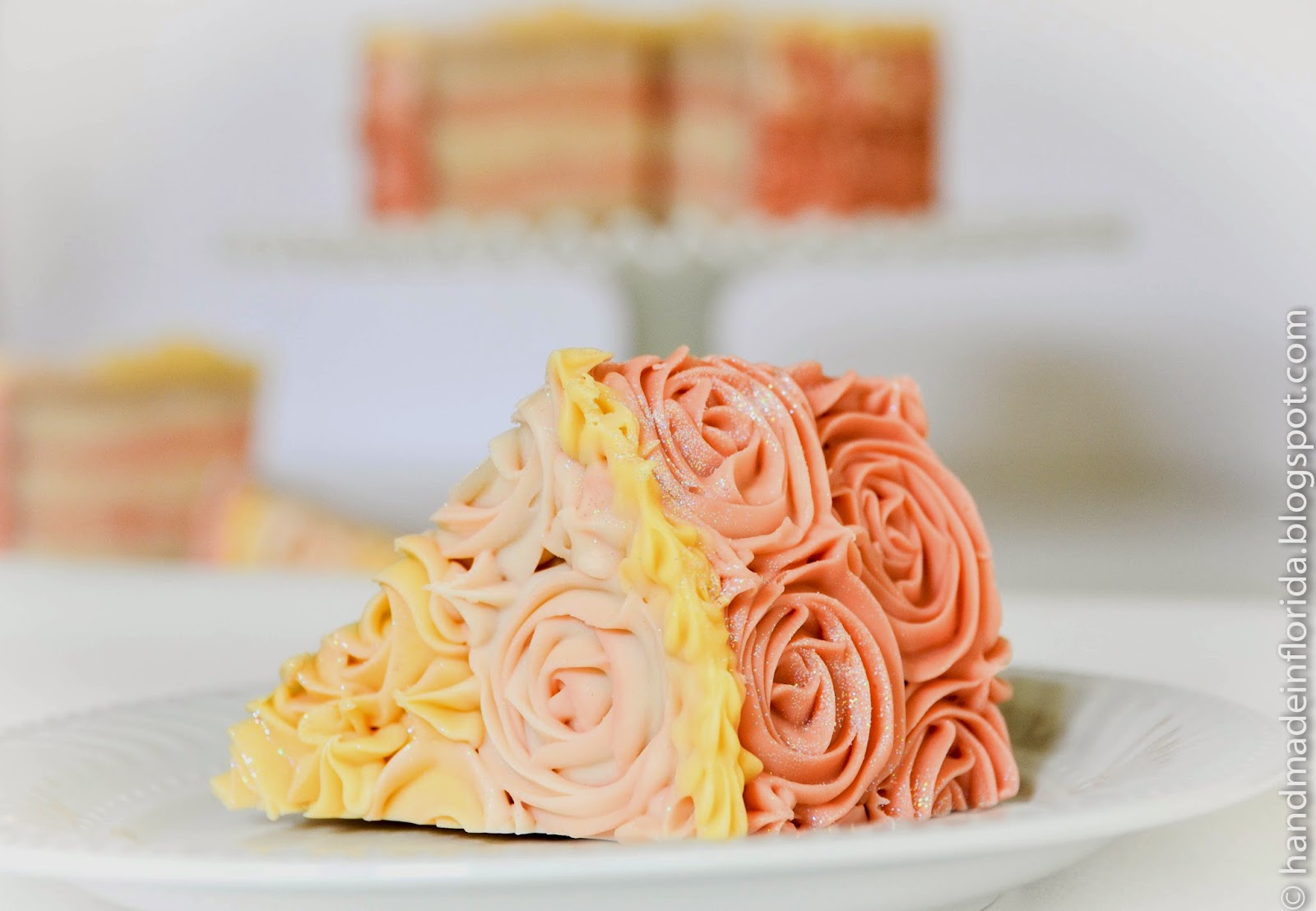 Strawberry Lemon Ombre Rose Cake - Handmade in Florida