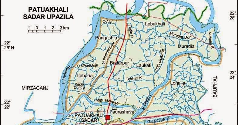 Patuakhali Sadar Upazila Map, Patuakhali, Bangladesh