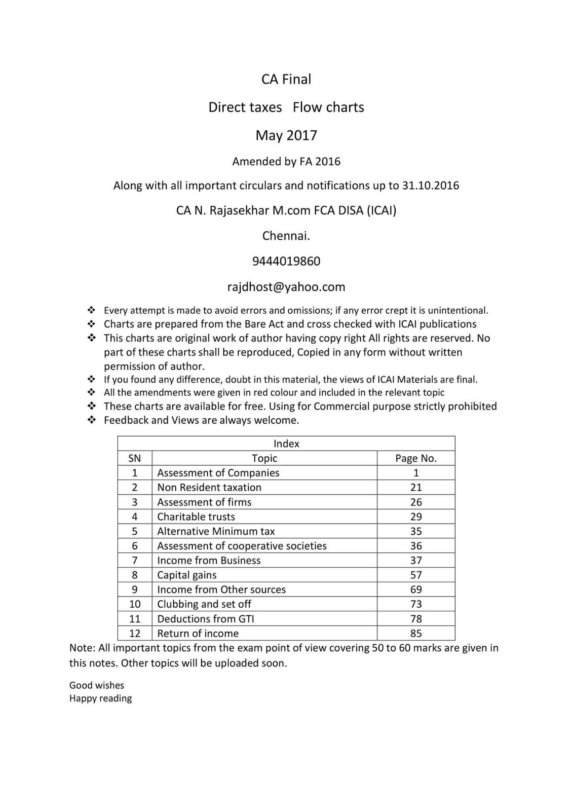 Chartered Accountancy Notes and Important Topics: 2017