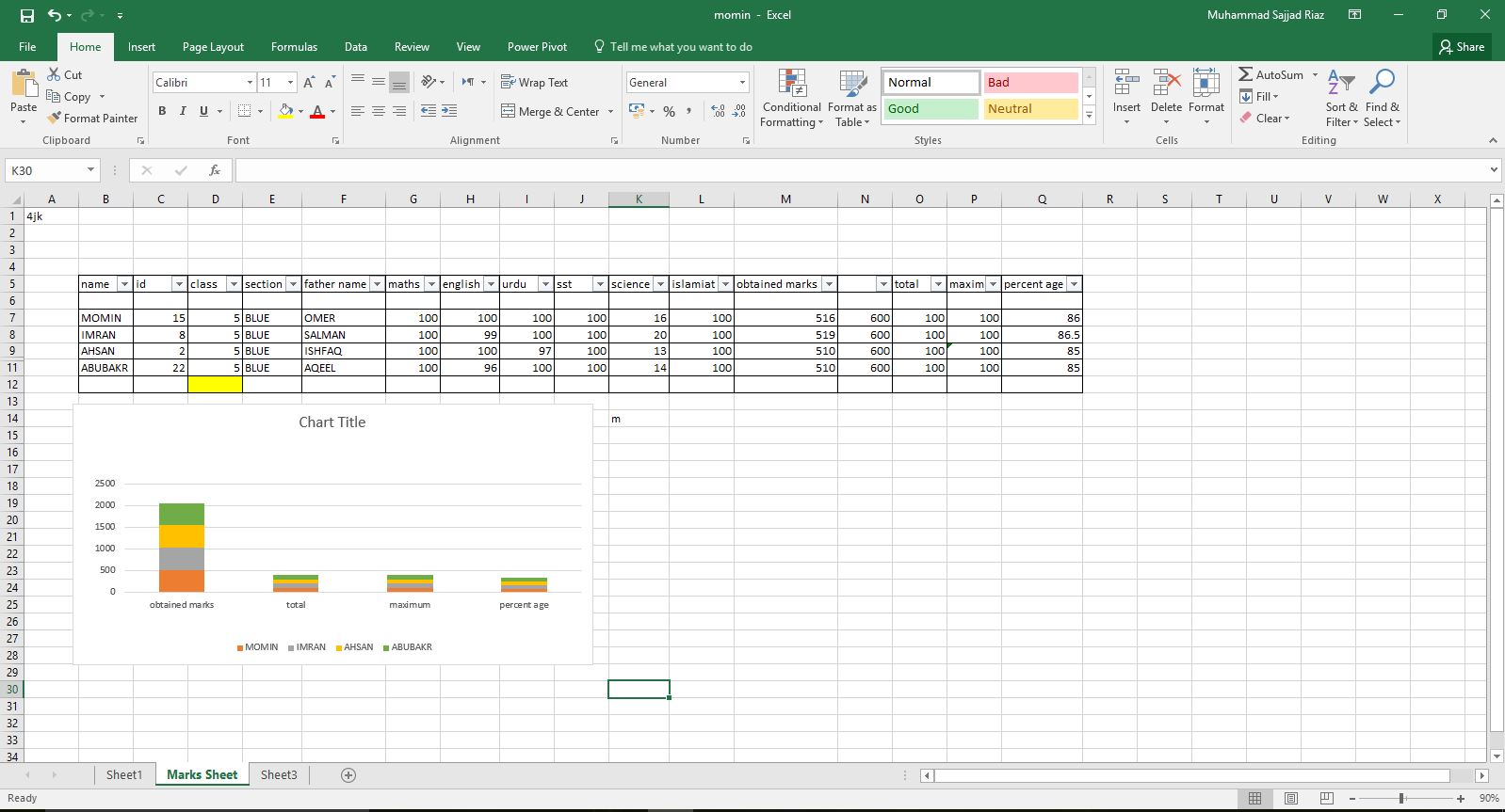 ICT Corner by BTSC: MS Excel - Student Projects 2017-18