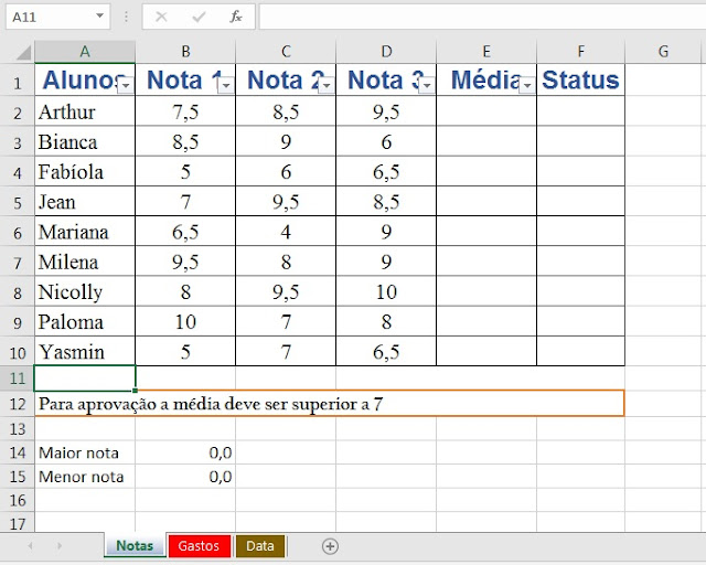Exercícios de Excel