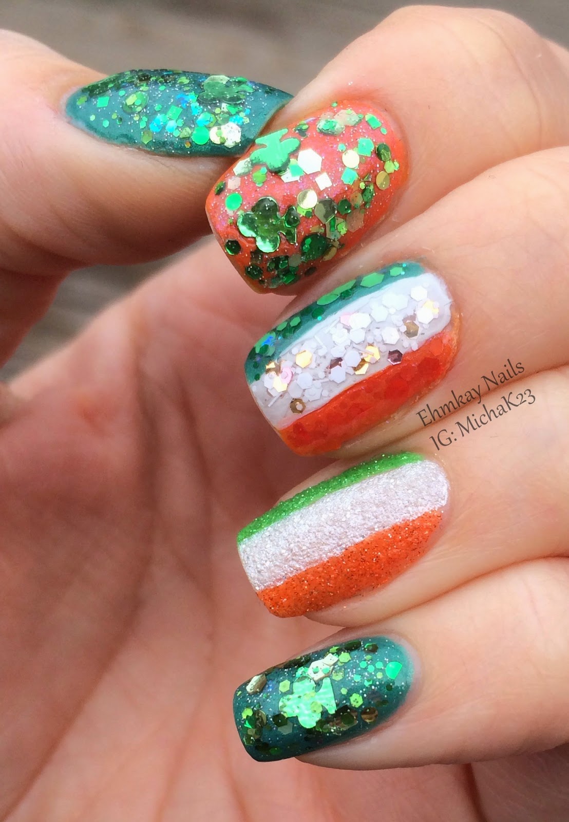 ehmkay nails: Happy St. Patrick's Day Nails! Ireland Flag and Shamrock ...