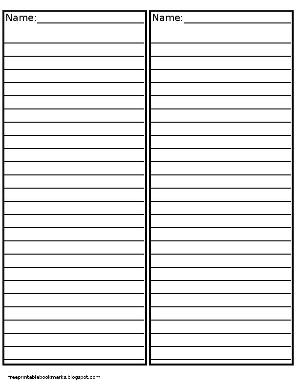 Free Printable Bookmarks: Lined Jumbo Bookmarks, With Name Space, Solid ...