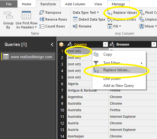 Realized Design: Power BI - Replacing Values using the Query Editor