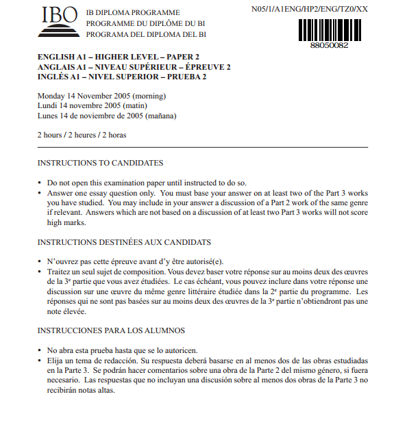 Matura Międzynarodowa: IB Diploma Programme examination papers