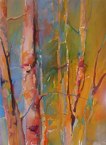 Joan Fullerton Paintings: Abstract Landscape, Colorful Aspen Tree ...