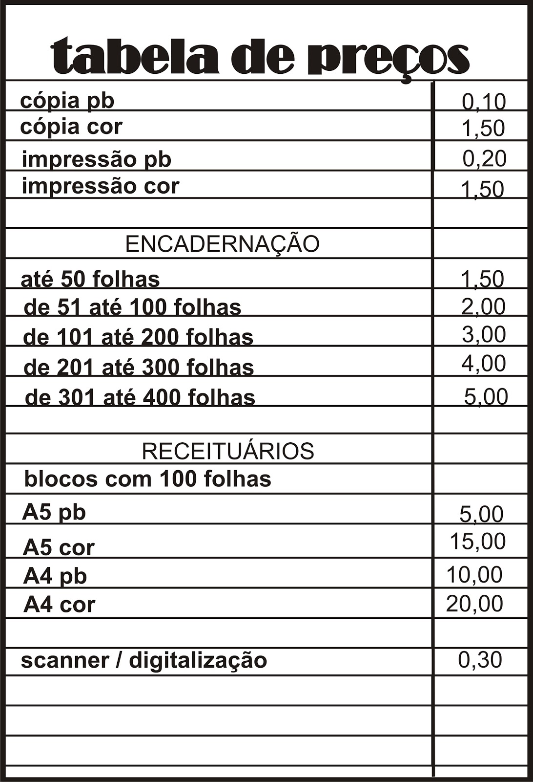 Tabela De Precos | Tabela De Preços Editavel – UAYE