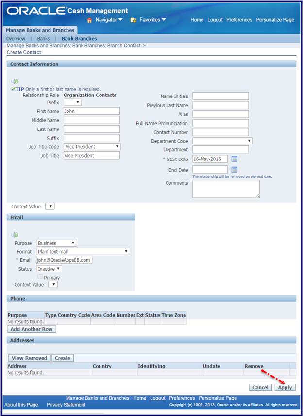 Oracle Applications: Oracle R12 Bank, Branch, Bank Account and Payment ...