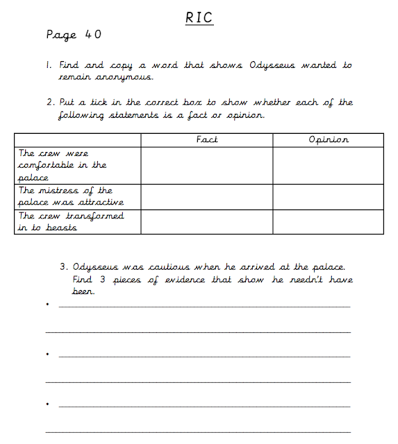 Miss Barrell's Class: Reading RIC homework 13.4.18