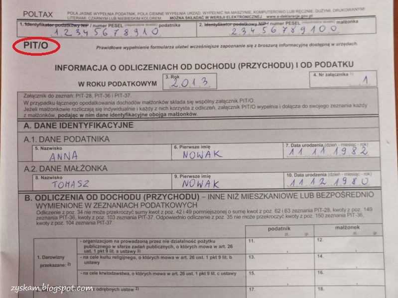 Ulga prorodzinna ciąg dalszy - wypełniamy PIT/O ~ Zyskam Zyskaj