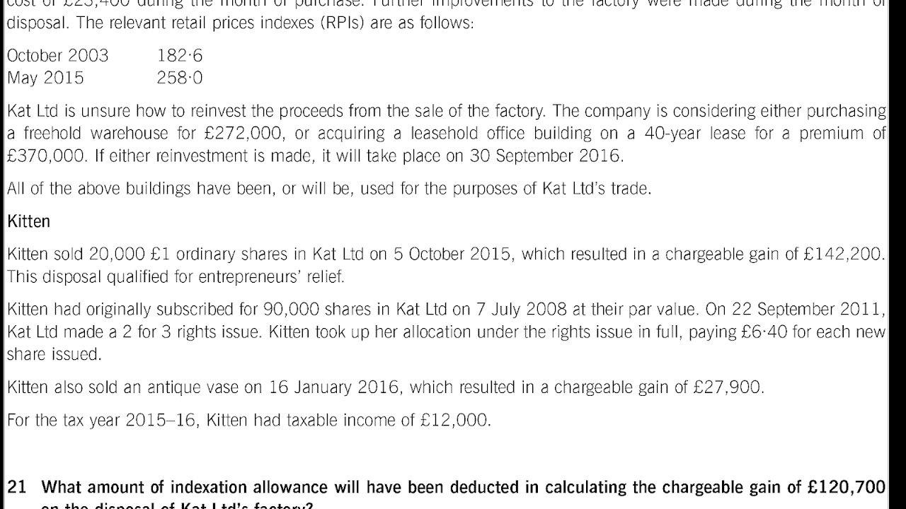 Indexation - Indexation Allowance Table - Index Choices