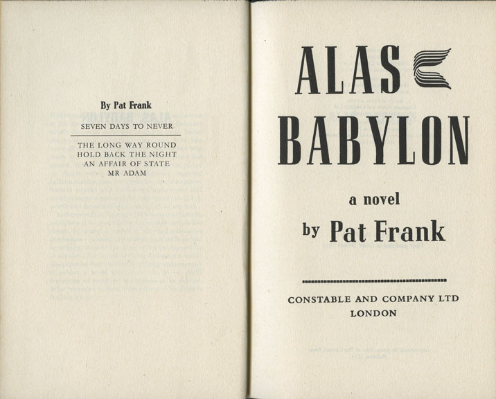 Existential Ennui: Alas, Babylon by Pat Frank; British First Edition ...