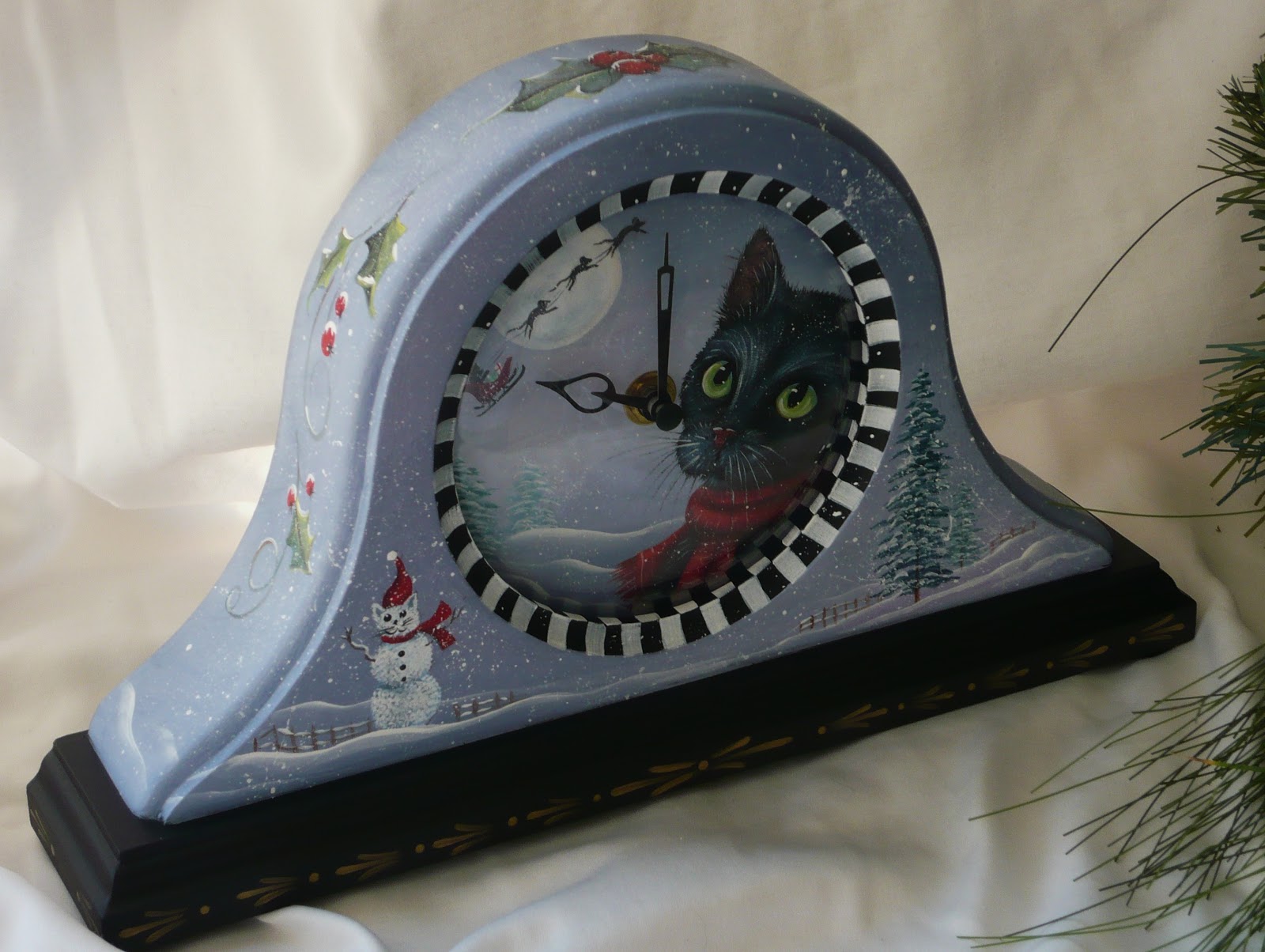 MAGIC BRUSH STUDIO: OOAK ORIGINAL BLACK CAT WINTER CHRISTMAS MANTLE ...