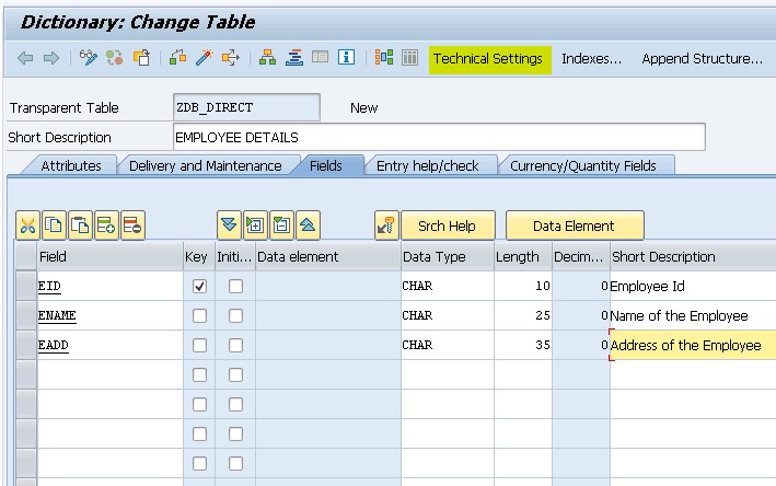 Amarmn.com - SAP ABAP, SAP UI5, SAP Fiori: CREATE DB TABLE USING DIRECT METHOD