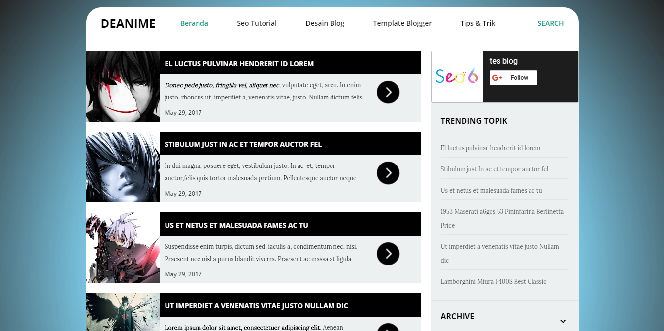 Deanime Simple Blogger Templates