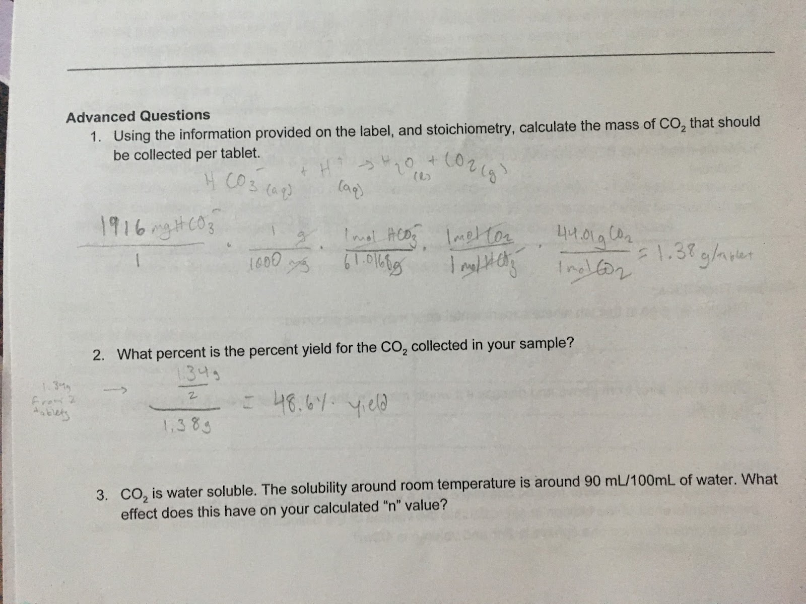 Chemistry Labs: Lab 18: Alka Seltzer and the Ideal Gas Law Lab