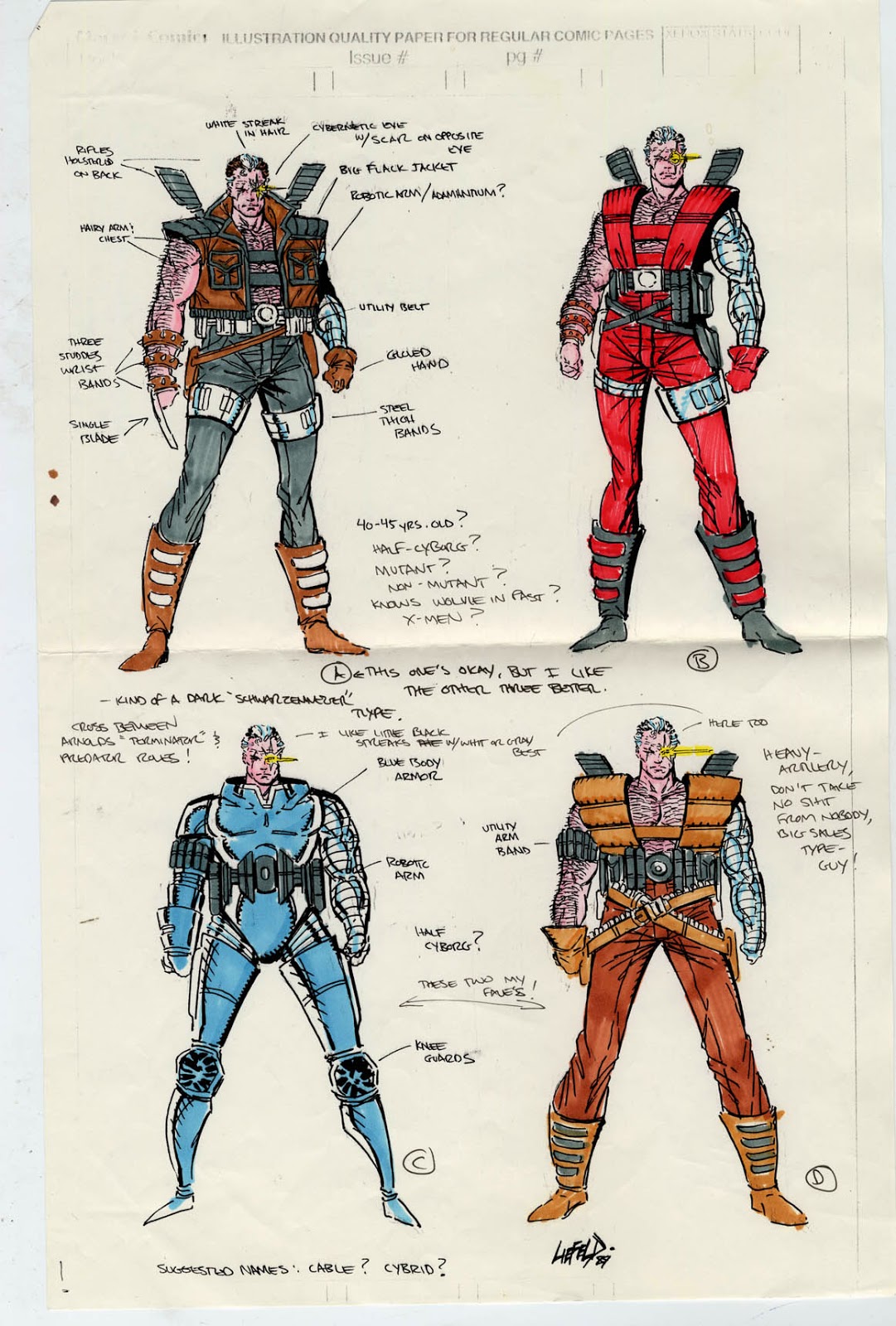 Marvel Comics of the 1980s: 1989 - Rob Liefeld's Cable Concept sketches