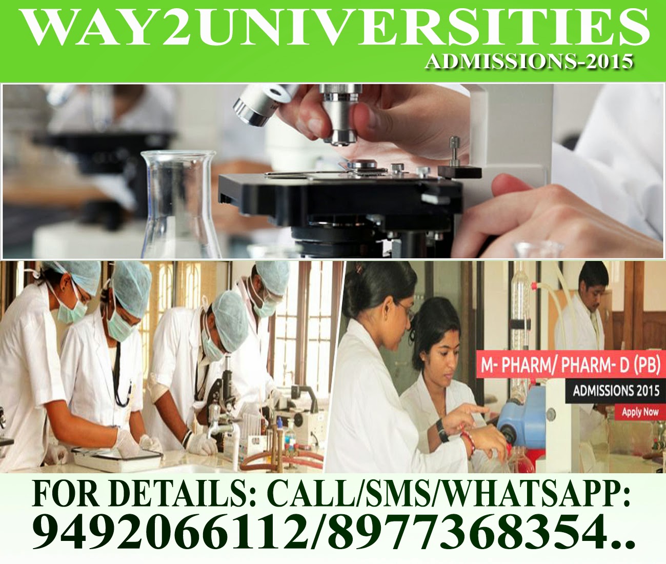 DIRECT ADMISSIONS-2015: Admissions Opened Into Pharma-D Course