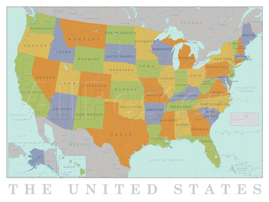 Color Map Of The United States Of America - Map