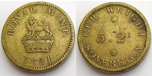 Coin Weights: ROYAL MINT BRASS COIN WEIGHT FOR A SOVEREIGN 1821