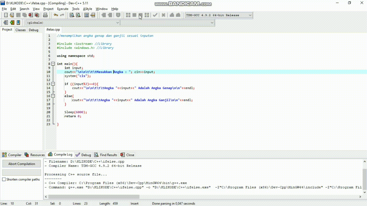 Belajar C++ : Program Untuk Menampilkan Tulisan Ganjil dan Genap Pada Sebuah Inputan User ...