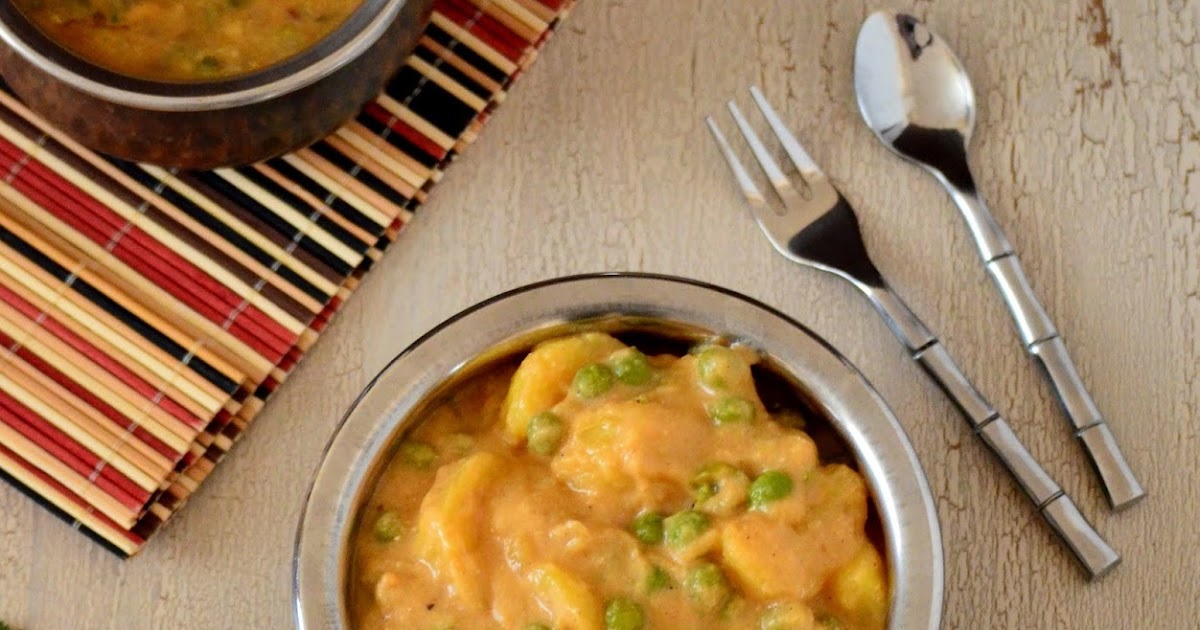 Aloo Matar Korma (Creamy Potato and peas curry)-With Stepwise pictures ...