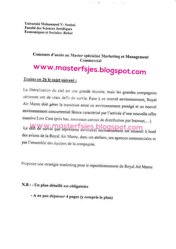 Exemple Concours Master Marketing Stratégique et Management Commercial ... Exemple Concours Master Marketing Stratégique et Management Commercial ...