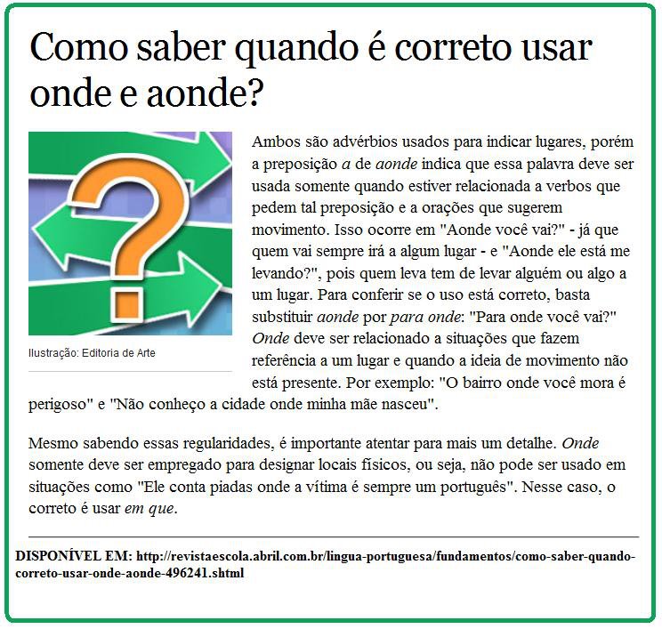 GENTE QUE APRENDE: USO DE ONDE E AONDE
