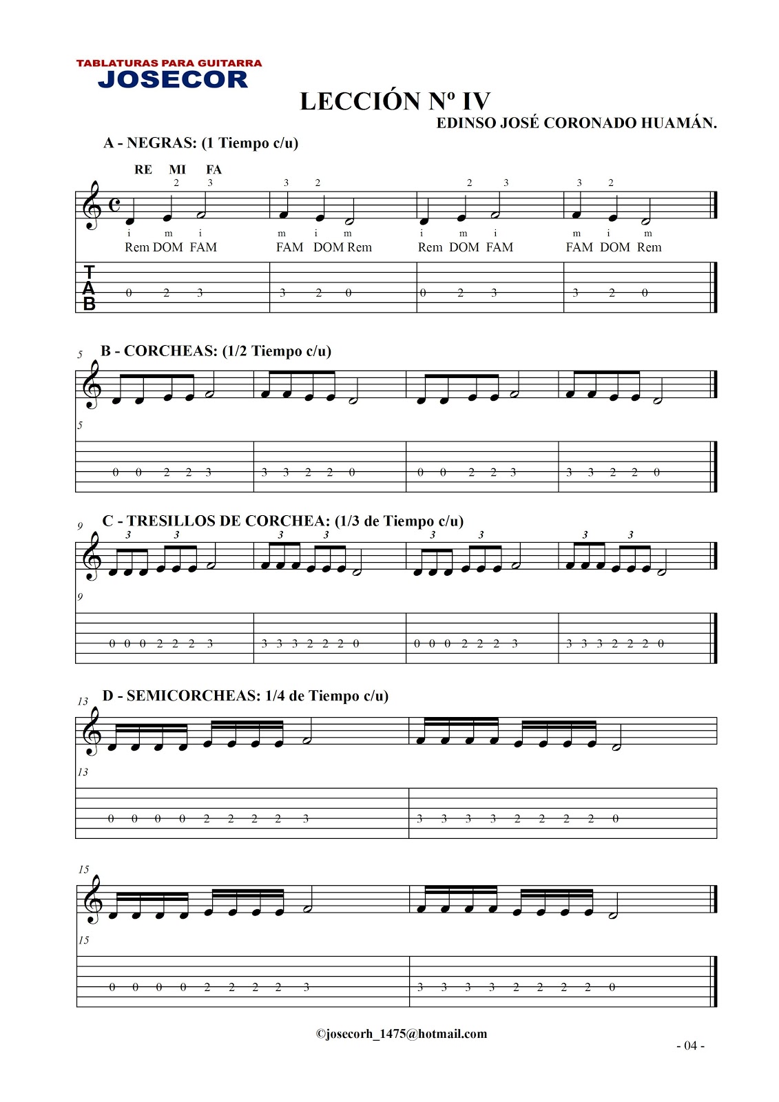 MÚSICA Y PARTITURAS JOSECOR: EJERCICIOS PARA GUITARRA