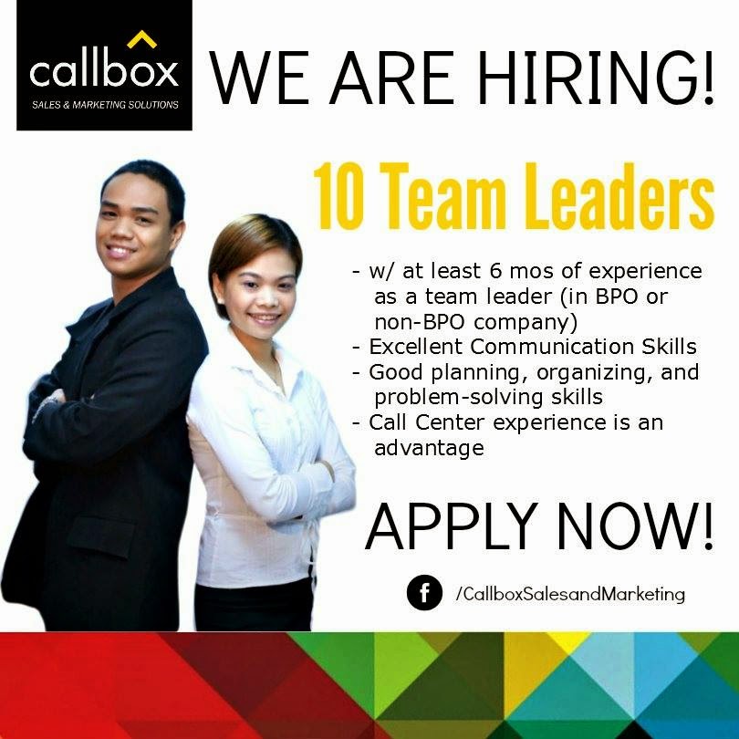 Job Hunt Davao: Davao BPO Jobs: 10 Team Leaders for Callbox