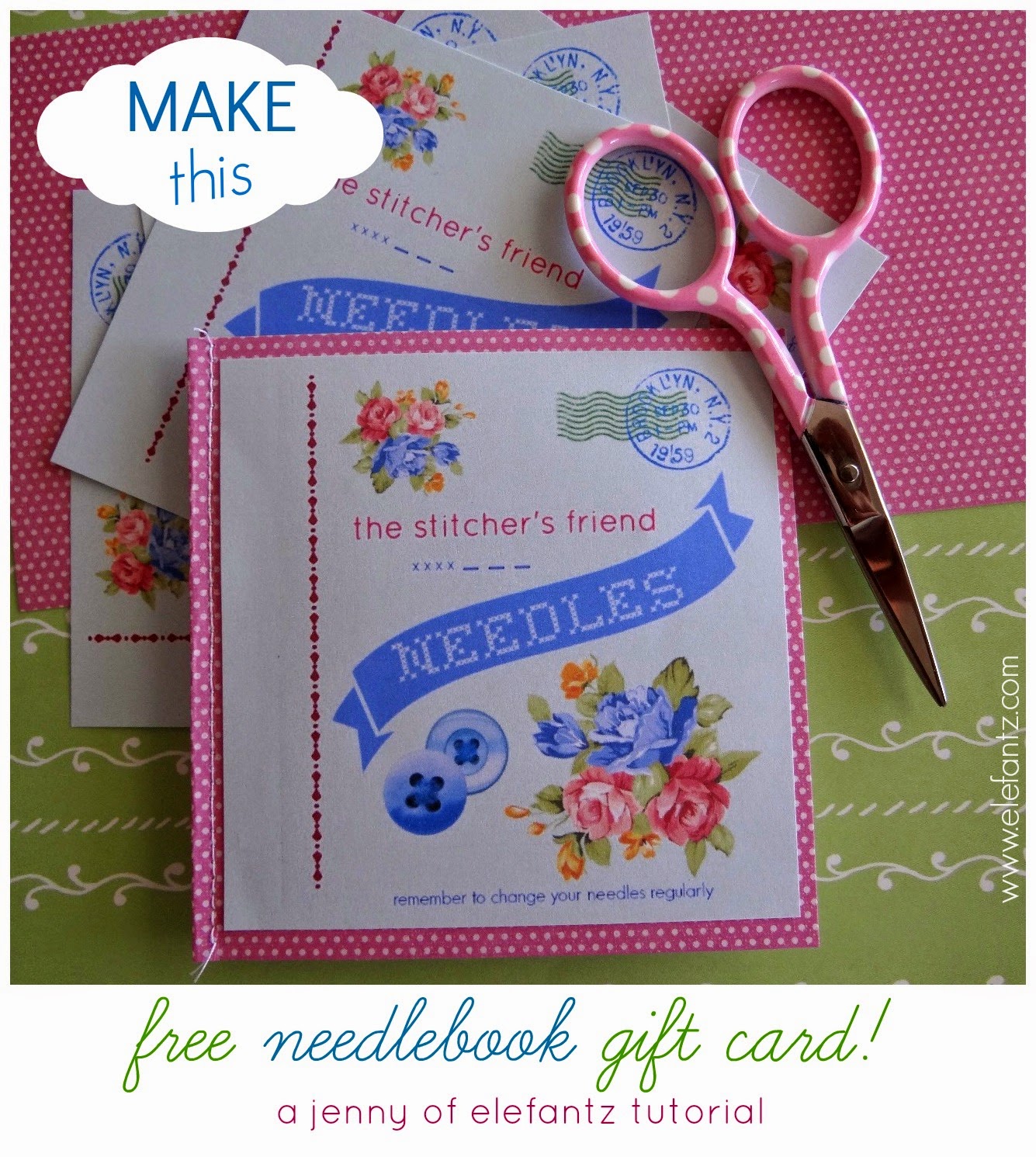 Jenny of ELEFANTZ: Tutorial - make this simple Stitcher's Friend gift card!