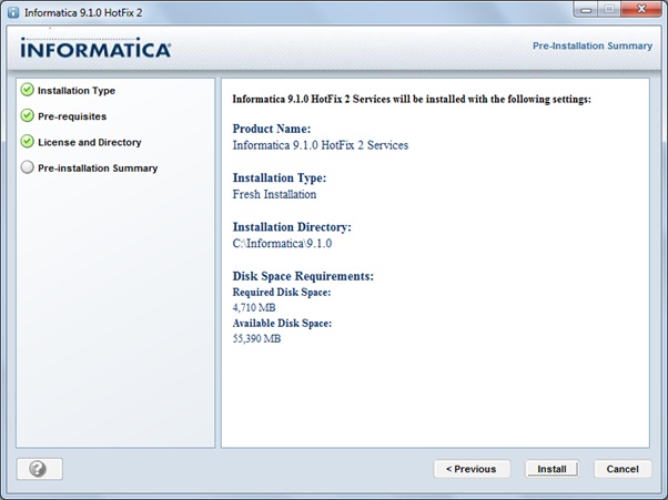 7)Check Pre-Installation Summary and Click Install