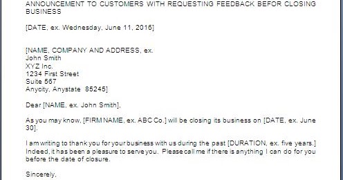 Business Closure Letter To Customers