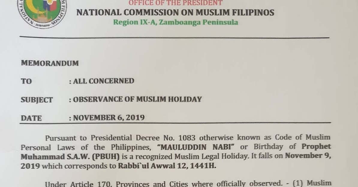 Philippine Holidays: Muslim Legal Holiday in some parts Mindanao on ...