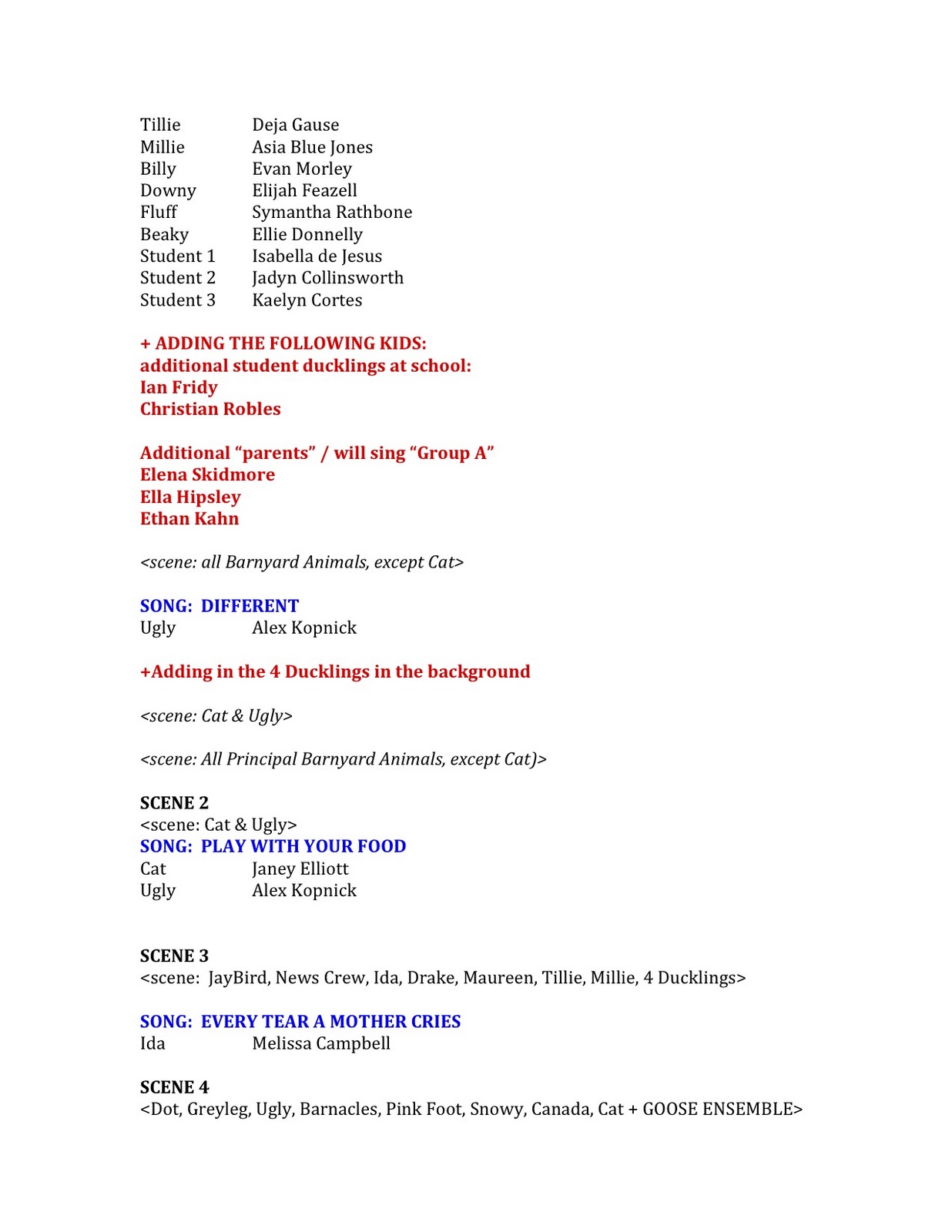 Wyoming Middle School Theater: HONK JR. Detailed Scene Breakdown