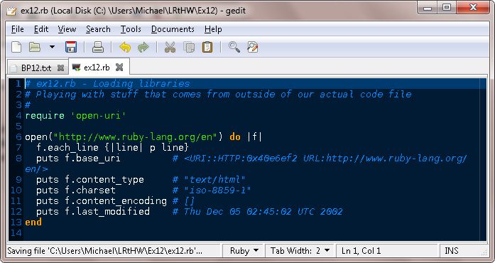 Testhead Exercise 12 Libraries Learn Ruby The Hard Way Practicum