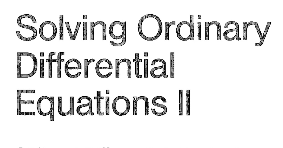 Example Of Stiff Equations Solving Ordinary Differential Equations