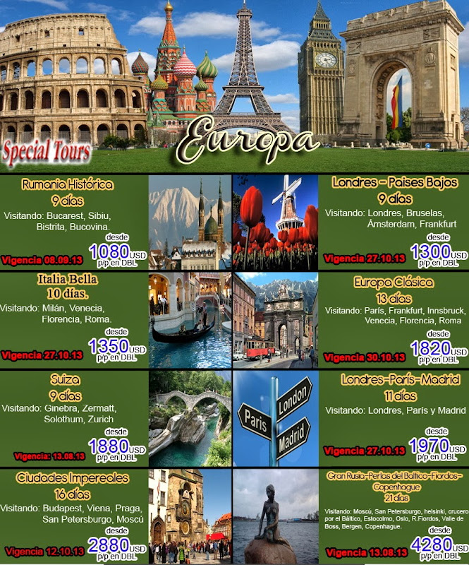 Europa Londres, Bruselas, Amsterdam, Milan, Venecia, Florencia , Roma ...