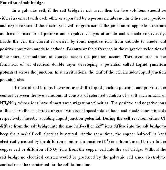 VTU Chemistry notes: Function of Salt Bridge in a Galvanic Cell