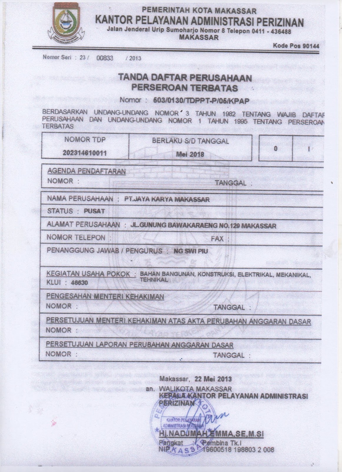 TDP - PT. Jaya Karya Makassar ~ PT Jaya Karya Makassar