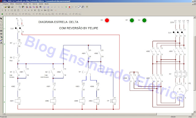 Diagrama Comando Estrela - Triângulo com Reversão (220V) - Ensinando Elétrica | Dicas e Ensinamentos