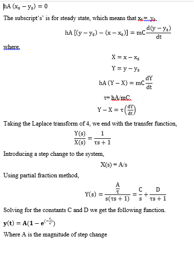 RESPONSE OF FIRST ORDER SYSTEMS (Step Change)