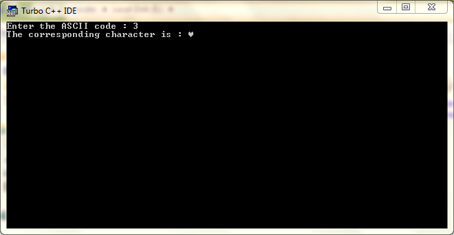 BASIC C++ PROGRAMS: ASCII CODE TO CHARACTER