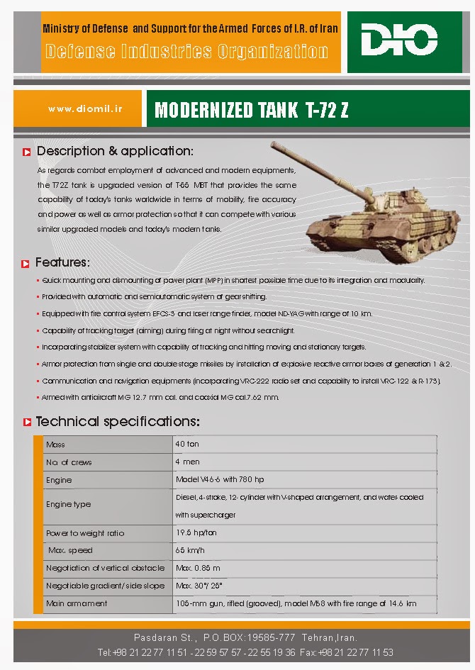 Details of Modernized Iranian T-72 Main Battle Tank (MBT) | Global ...