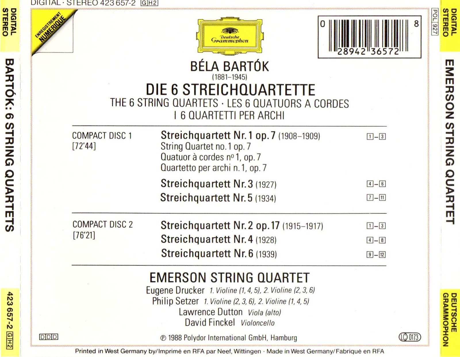 My "Mostly-Modern" Classical Music Blog: Bela Bartok - 6 String Quartets (Emerson String Quartet)