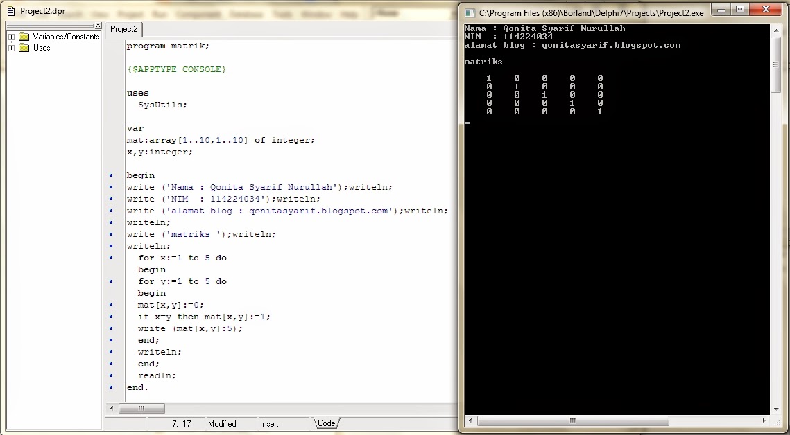 Matrik model 1 dengan Array 2 Dimensi | Delphi 7